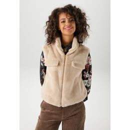 Aniston CASUAL Damen Pl&uuml;schweste, beige, Gr. 46, leicht gl&auml;nzend, unifarben, Web, Obermaterial: 100% Polyester. Futter: 100% Polyester, Westen, in