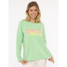 Zwillingsherz Damen Sweatshirt ""Smile"", gr&uuml;n, Gr. SM, unifarben mit Farbeinsatz, Sweatware, Obermaterial: 50% Baumwolle, 50% Polyester,