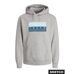 Jack & Jones Kinder Kapuzensweatshirt "JCOFUSION GRAPHIC SWEAT HOOD UNB SN JNR"light grau melange, Gr. 140, JACK & JONES JUNIOR, bedruckt, meliert, angeraute