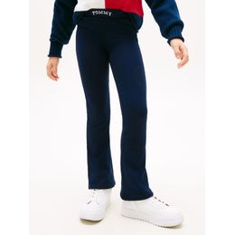 Tommy Hilfiger M&auml;dchen Leggings "TOMMY FOIL FLARE LEGGING", blau, Gr. 10, unifarben, Jersey, Obermaterial: 78% Baumwolle, 18% Polyester, 4% Elasthan,