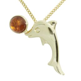 OSTSEE-SCHMUCK Damen Kette und Anh&auml;nger Set "- Gleiter-Delphin - Gold 333/000 - Bernstein", 42, gold, Gelbgold 333, Schmuck_Sets