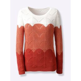 Inspirationen Damen Strickpullover "Pullover", orange, Gr. 48, gemustert, mehrfarbig, 55% Baumwolle, 45% Viskose, Pullover