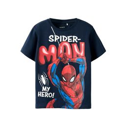 Kurzarmshirt name it "NMMMARVIN SPIDER SS NREG TOP NOOS MAR", Jungen, Gr. 116, blau (navy blazer), Jersey, Obermaterial: 95% Baumwolle, 5% Elasthan, bedruckt, normal, Rundhals, Shirts, Baumwollmischung, Spider-Man Druck