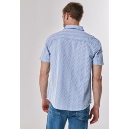Street One MEN Herren Kurzarmhemd, blau, Gr. S, gestreift, Web, 100% Baumwolle, Hemden, aus reiner Baumwolle