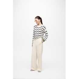Vila Damen Strickpullover "VIWAVE O-NECK LS POINTELLE KNIT TOP-NOOS"birch stripes:navy blazer, Gr. L, gestreift, Strick, Obermaterial: 100%