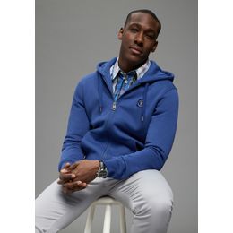 DELMAO Herren Sweatjacke, blau, Gr. 4XL, unifarben, angeraute Sweatware, Obermaterial: 60% Baumwolle, 40% Polyester, Sweatjacken, mit Kapuze, mit