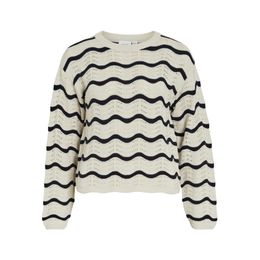 Vila Damen Strickpullover "VIWAVE O-NECK LS POINTELLE KNIT TOP-NOOS"birch stripes:navy blazer, Gr. XS, gestreift, Strick, Obermaterial: 100%