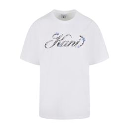T-Shirt Karl Kani "Karl Kani KK Kani Icy Chrome Tee", Damen, Gr. L, wei&szlig;, 100% Baumwolle, bedruckt, loose fit, Rundhals, Shirts T-Shirt