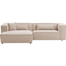 Ecksofa "PIARA mit Kedernaht, Cord, Leinenoptik o. Strukturstoff, Couch, L-Form", beige (hellbeige), B:267cm H:66cm T:167cm, 100% Polyester, LeGer Home by Lena Gercke, Sofas, Ecksofa, wahlweise Ottomane rechts/links, schwarze F&uuml;&szlig;e, bequemer Sitzkomfort