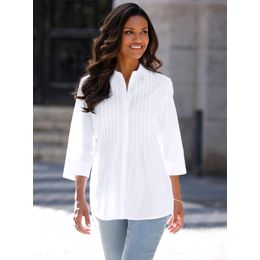 Classic Basics Damen Longbluse, wei&szlig;, Gr. 42, unifarben, 100% Baumwolle, Blusen