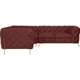 Chesterfield-Sofa Home Affaire "Amaury L-Form", rosa (rose), B:264cm H:75cm T:204cm, Struktur (100% Polyester);Samtoptik (100% Polyester), Sofas, moderne Chersterfield-Optik, Breite 262 cm, Fu&szlig;farbe w&auml;hlbar