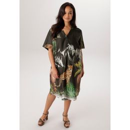 ANISTON PLUS Damen Blusenkleid, grau, Gr. 44, bedruckt, gemustert, Web, Obermaterial: 100% Viskose, Kleider, mit gro&szlig;fl&auml;chigem Print