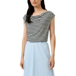 Damen T-Shirtwei&szlig; stripe, Gr. 42, s.Oliver BLACK LABEL, gestreift, Jersey, Obermaterial: 95% Baumwolle, 5% Elasthan, Shirts, mit Wasserfallausschnitt