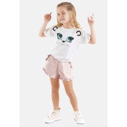 DENOKIDS Damen Hausanzug "White Cat", Gr. 92, wei&szlig;, 95% Baumwolle, 5% Elasthan, unifarben, Homewear-Sets, mit niedlichem Tiergesicht