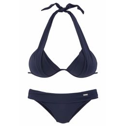 Lascana Damen Triangel-Bikini, blau, Gr. 36, unifarben, Polyamid, Bikini-Sets, im Nacken zu binden, wattierte Cups, mit eingearbeiteten Kissen