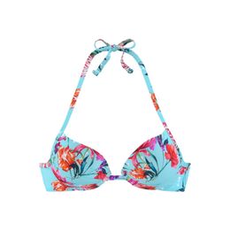 Sunseeker Damen Push-Up-Bikini-Top "Modern", blau, Gr. 40, bedruckt, floral, Polyamid, Bikini-Oberteile, mit Blumenprint