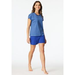 Schiesser Damen Shorty "Casual Essentials", Gr. 48833, blau, Single Jersey, Obermaterial: 100% Baumwolle, Homewear-Sets, mit unifarbenem Shirt und