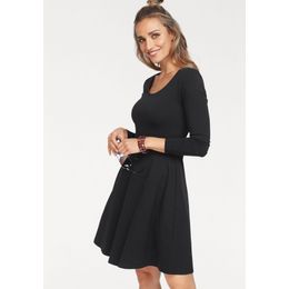 Aniston CASUAL Damen Jerseykleid, schwarz, Gr. 40, unifarben, Single Jersey, Obermaterial: 95% Baumwolle, 5% Elasthan, Kleider, mit Blumendruck oder