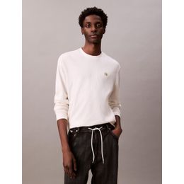 Herren Langarmshirt "LS WAFFLE BADGE CREWNK TEE", grau, Gr. S, Calvin Klein Jeans, unifarben, Single Jersey, Obermaterial: 60% Baumwolle, 40%