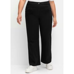 sheego Damen Stretch-Hose, schwarz, Gr. 56, unifarben, 98% Baumwolle, 2% Elasthan, Hosen