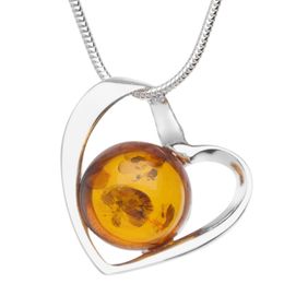 OSTSEE-SCHMUCK Damen Kette mit Anh&auml;nger "- Gleiter-Herz - Silber 925/000 - Bernstein", 45, Silber 925 (Sterlingsilber), silber, Silber 925