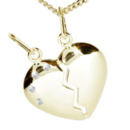 OSTSEE-SCHMUCK Damen Kette mit Anh&auml;nger "- geteiltes Herz - Silber 925/000, vergoldet - Zirkonia", 42, Silber 925 (Sterlingsilber), gold, Silber 925