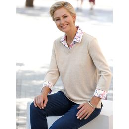 Classic Basics Damen 2-in-1-Shirt "Shirt", beige, Gr. 54, gebl&uuml;mt, gemustert, unifarben, 85% Polyester, 15% Viskose, Shirts