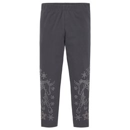 Kidsworld M&auml;dchen Leggings "Strass besezGLITZER PFERD", grau, Gr. 116, unifarben, Jersey, Obermaterial: 95% Baumwolle, 5% Elasthan, Hosen, Mit