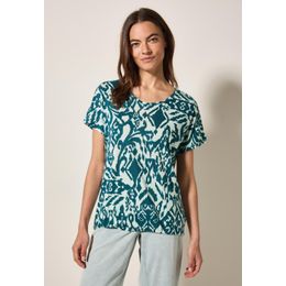 Cecil Damen Print-Shirt, gr&uuml;n, Gr. XXL, bedruckt, Stoff, 55% Leinen, 45% Viskose, Shirts, mit abgerundetem V-Ausschnitt