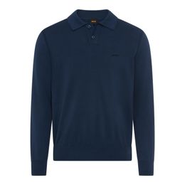 BOSS Orange Herren Polokragenpullover "Asac Cotton Wool", blau, Gr. S, Strick, Obermaterial: 85% Baumwolle, 15% Kapok, Pullover, mit Logo-Stickerei
