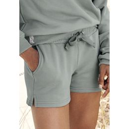 Lascana Damen Sweatshorts, Gr. 32, gr&uuml;n, Sweatware, Obermaterial: 100% Baumwolle, bestickt, unifarben, Hosen, aus organischer Baumwolle, Loungewear