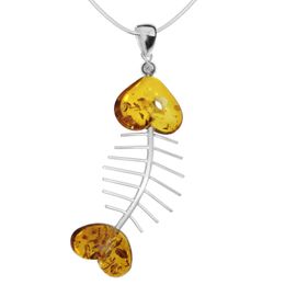 OSTSEE-SCHMUCK Damen Kette mit Anh&auml;nger "- Fisch 75 mm - Silber 925/000 - Bernstein", 42, Silber 925 (Sterlingsilber), silber, Silber 925