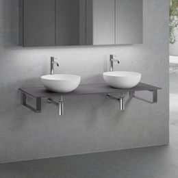 neoro n50 Konsolenplatte mit Waschtisch doppelt B: 140,5 H: 30 T: 51,5 cm, 2#BN0064WM+BN0408GR+BN0504BM+2#BN000003+BN000002,