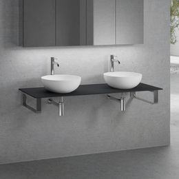 neoro n50 Konsolenplatte mit Waschtisch doppelt B: 140,5 H: 30 T: 51,5 cm, 2#BN0064WM+BN0408BM+BN0504BM+2#BN000003+BN000002,