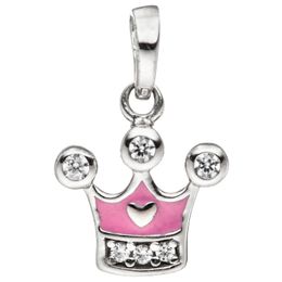 Kettenanh&auml;nger Jobo "Anh&auml;nger Kinderanh&auml;nger rosa Krone", rosa, wei&szlig;, Schmuckanh&auml;nger, M&auml;dchen, Silber 925 (Sterlingsilber), Kettenanh&auml;nger, 925 Silber rhodiniert mit 6 Zirkonia