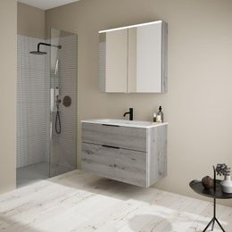 Burgbad Eqio Schrank mit Slim Keramik-Waschtisch, mit Spiegelschrank, SHCP092F6015C0001G0200,