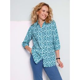 Classic Basics Damen Longbluse, blau, Gr. 54, gemustert, mehrfarbig, 100% Polyester, Blusen