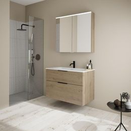 Burgbad Eqio Schrank mit Slim Keramik-Waschtisch, mit Spiegelschrank, SHCP092F6423C0001G0200,