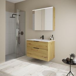 Burgbad Eqio Schrank mit Slim Keramik-Waschtisch, mit Spiegelschrank, SHCP092F5662C0001G0200,