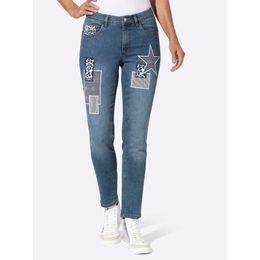 Inspirationen Damen 5-Pocket-Jeansblau, bleached, Gr. 50, gemustert, unifarben, 81% Baumwolle, 17% Polyester, 2% Elasthan, Jeans