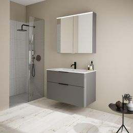 Burgbad Eqio Schrank mit Slim Keramik-Waschtisch, mit Spiegelschrank, SHCP092F6584C0001G0200,