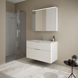 Burgbad Eqio Schrank mit Slim Keramik-Waschtisch, mit Spiegelschrank, SHCP102F6582C0001G0146,