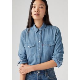 Levi's LEVI'S Damen Jeansbluse "ESSENTIAL WESTERN", blau, Basic, Gr. M, Denim/Jeans, Obermaterial: 91% Baumwolle, 9% Leinen, Blusen, mit Brusttaschen mit