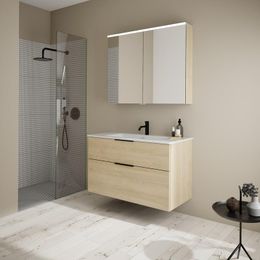 Burgbad Eqio Schrank mit Slim Keramik-Waschtisch, mit Spiegelschrank, SHCP102F3180C0001G0200,