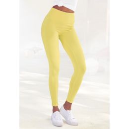 Lascana Damen Leggings, Gr. 44, gelb, Single Jersey, Obermaterial: 95% Baumwolle, 5% Elasthan, unifarben, Basic, Hosen, mit breitem B&uuml;ndchen