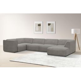 Wohnlandschaft OTTO HOME "Merid U-Form, B: 367 cm", grau, B:367cm H:70cm T:206cm, Struktur fein (100% Polyester);Samtoptik (100% Polyester);Samtcord (92% Polyester, 8% Polyamid), Sofas, Wohnlandschaft, jederzeit durch Module erweiterbar
