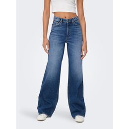 Only Damen High-waist-Jeans "ONLJUICY HW WIDE LEG DOT330 DNM NOOS"dunkelblau denim, Gr. 29, unifarben, Denim/Jeans, Obermaterial: 99% Baumwolle, 1%