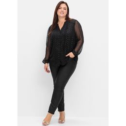 Damen Chiffonbluse, schwarz, Gr. 46, sheego by Joe Browns, bedruckt, gemustert, gepunktet, mehrfarbig, metallic, 98% Polyester, 2% metallisierte