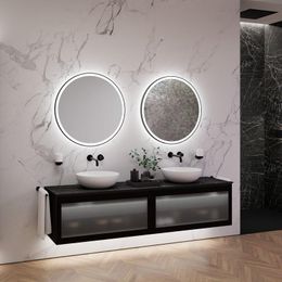 neoro n80 albus Unterschrank B: 200 cm mit 2 Ausz&uuml;gen, mit profilierter Glasfront, mit Spiegel, 2 Waschtische &Oslash; 45 cm,,