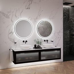 neoro n80 albus Unterschrank B: 200 cm mit 2 Ausz&uuml;gen, mit profilierter Glasfront, mit Spiegel, 2 Waschtische &Oslash; 45 cm,,
